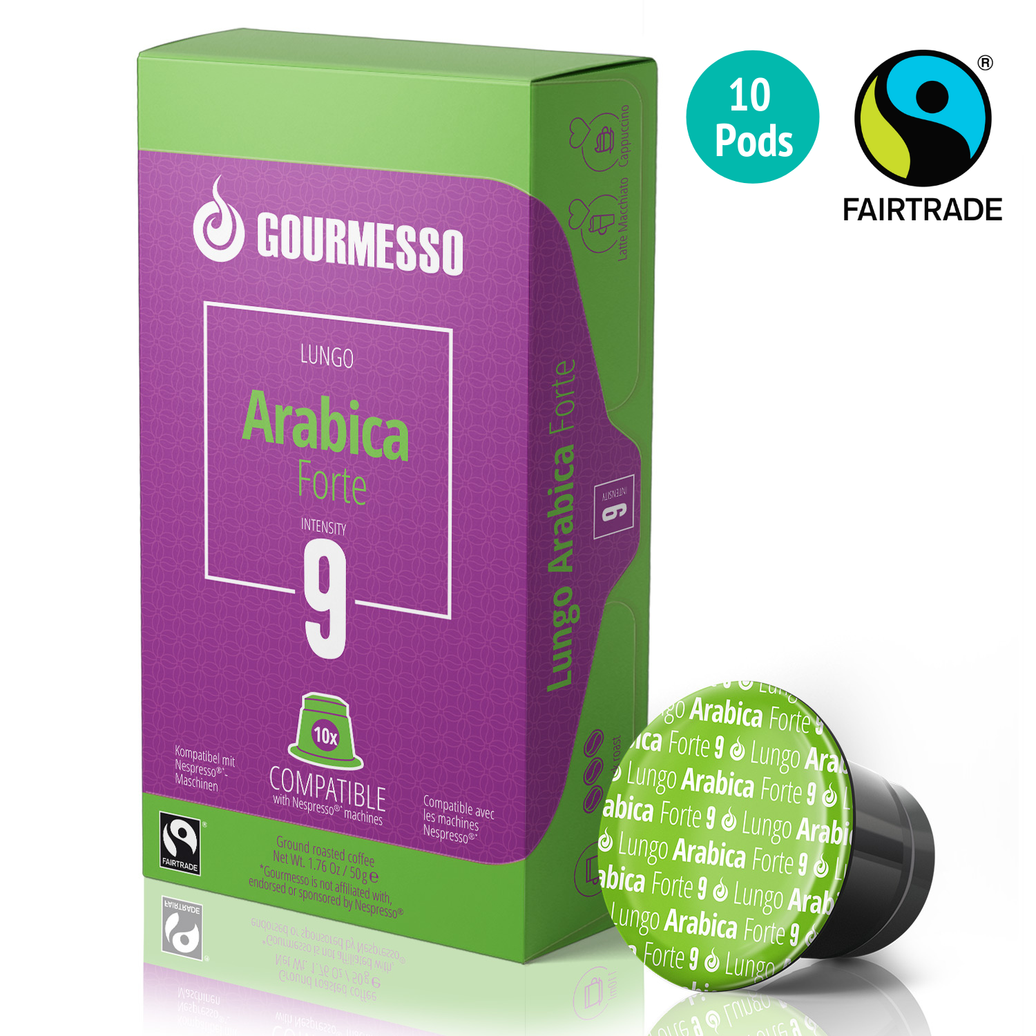 Gourmesso Lungo Arabica Forte - Fairtrade - 10 Pods - Best Quality Coffee