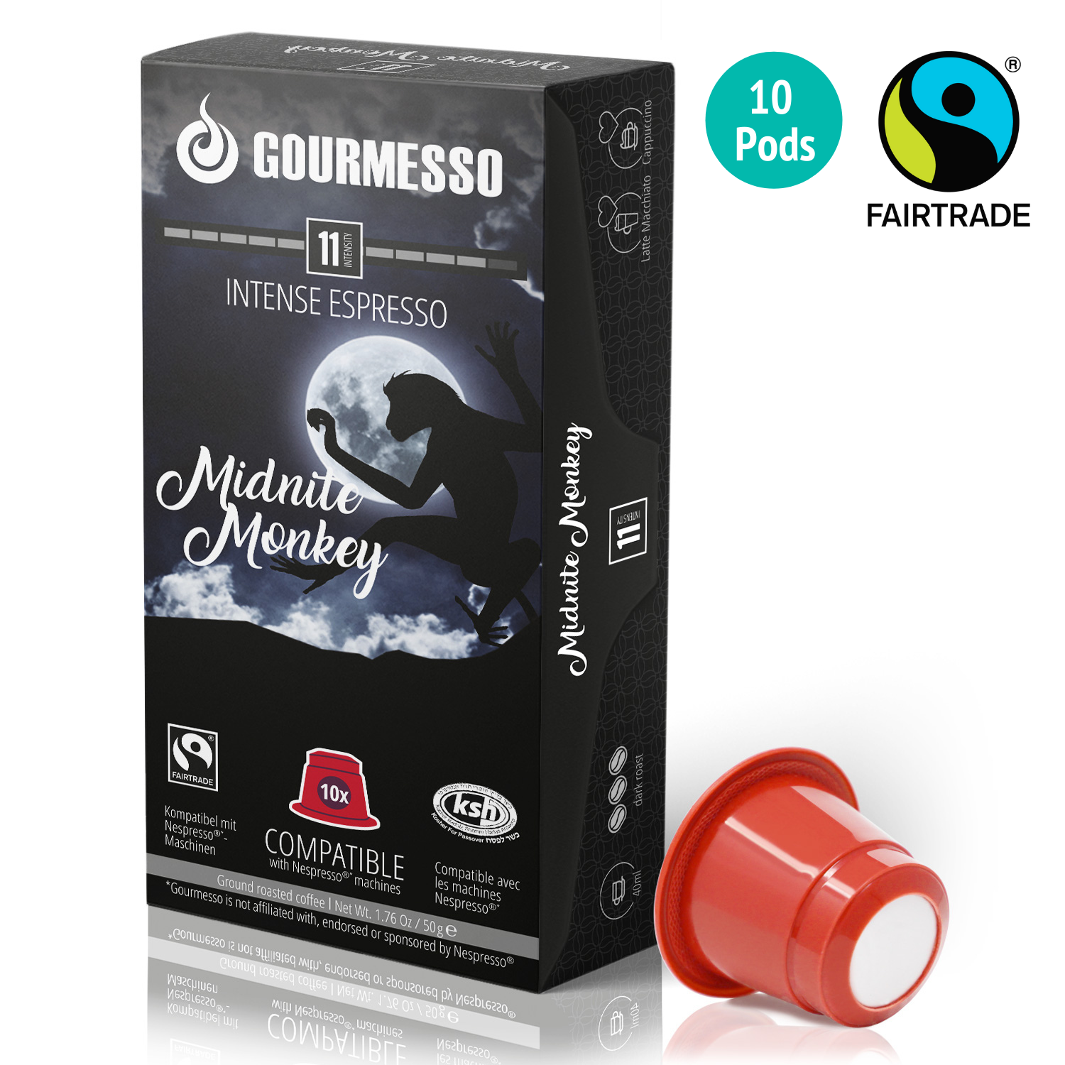 Nite Edition - Midnite Monkey - Fairtrade - 10 Pods - Best Quality Coffee