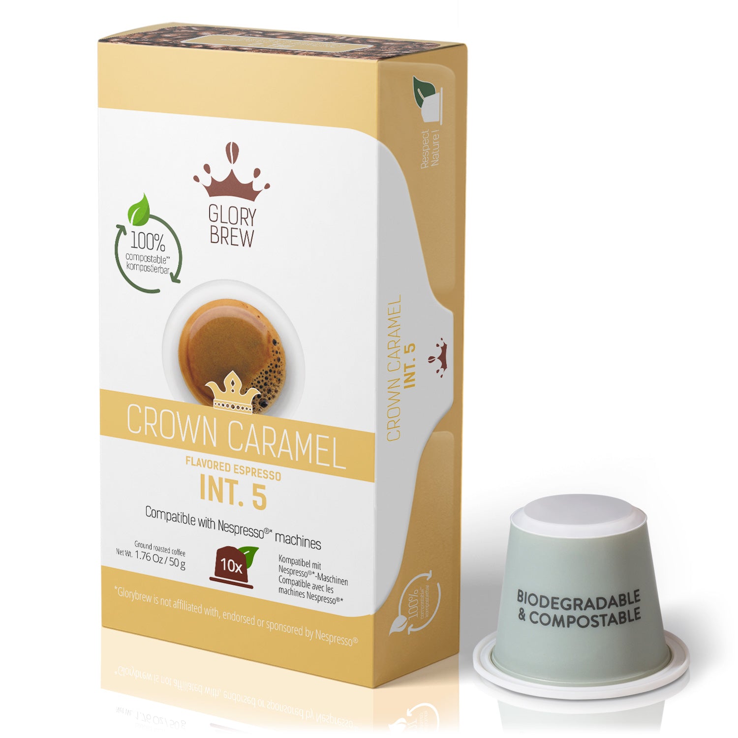 Glorybrew Nespresso Compostable Pods - Crown Caramel 10ct - Best Quality Coffee