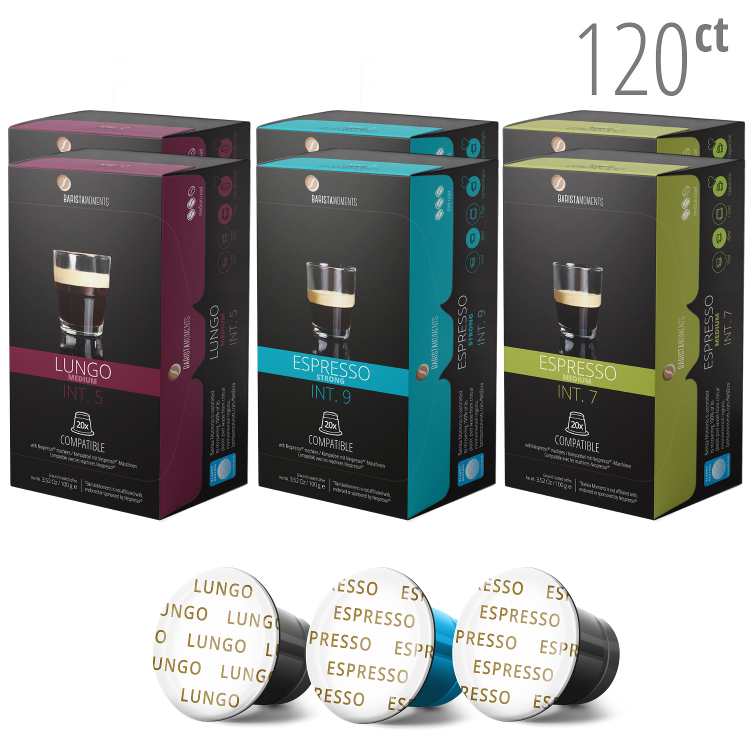 120 Ct Barista Moments Variety - $.33/pod - 3 Blends - Espresso Strong, Espresso Medium, Lungo ...