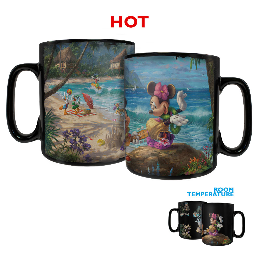 Thomas Kinkade Mickey & Minnie in Hawaii Clue Morphing Heat-Sensitive Mug - Best Quality Coffee