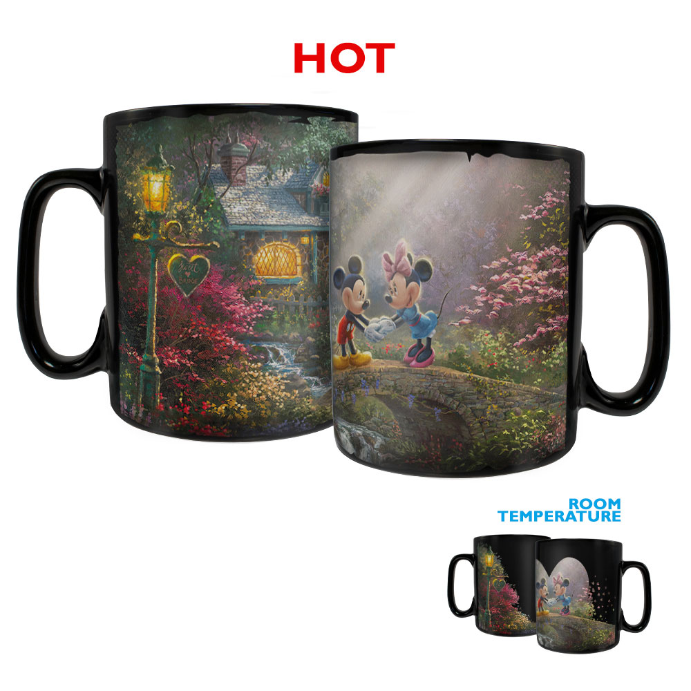 Thomas Kinkade Mickey & Minnie Sweetheart Bridge Clue Morphing Heat-Sensitive Mug - Best Quality ...