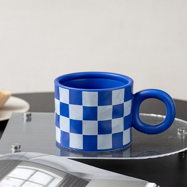 Checkerboard Inspired Mug - Ceramic - Blue and White - Best Quality Coffee