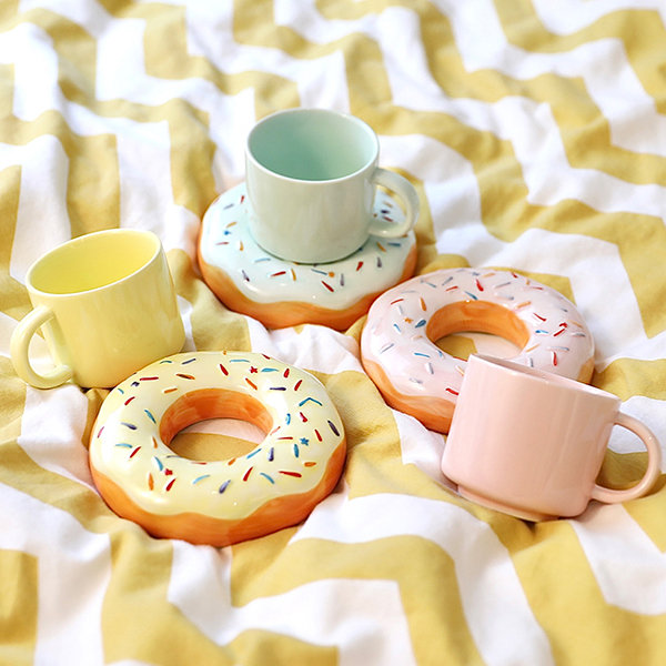 Doughnut Mug - Ceramic - Yellow - Pink - Green - Best Quality Coffee