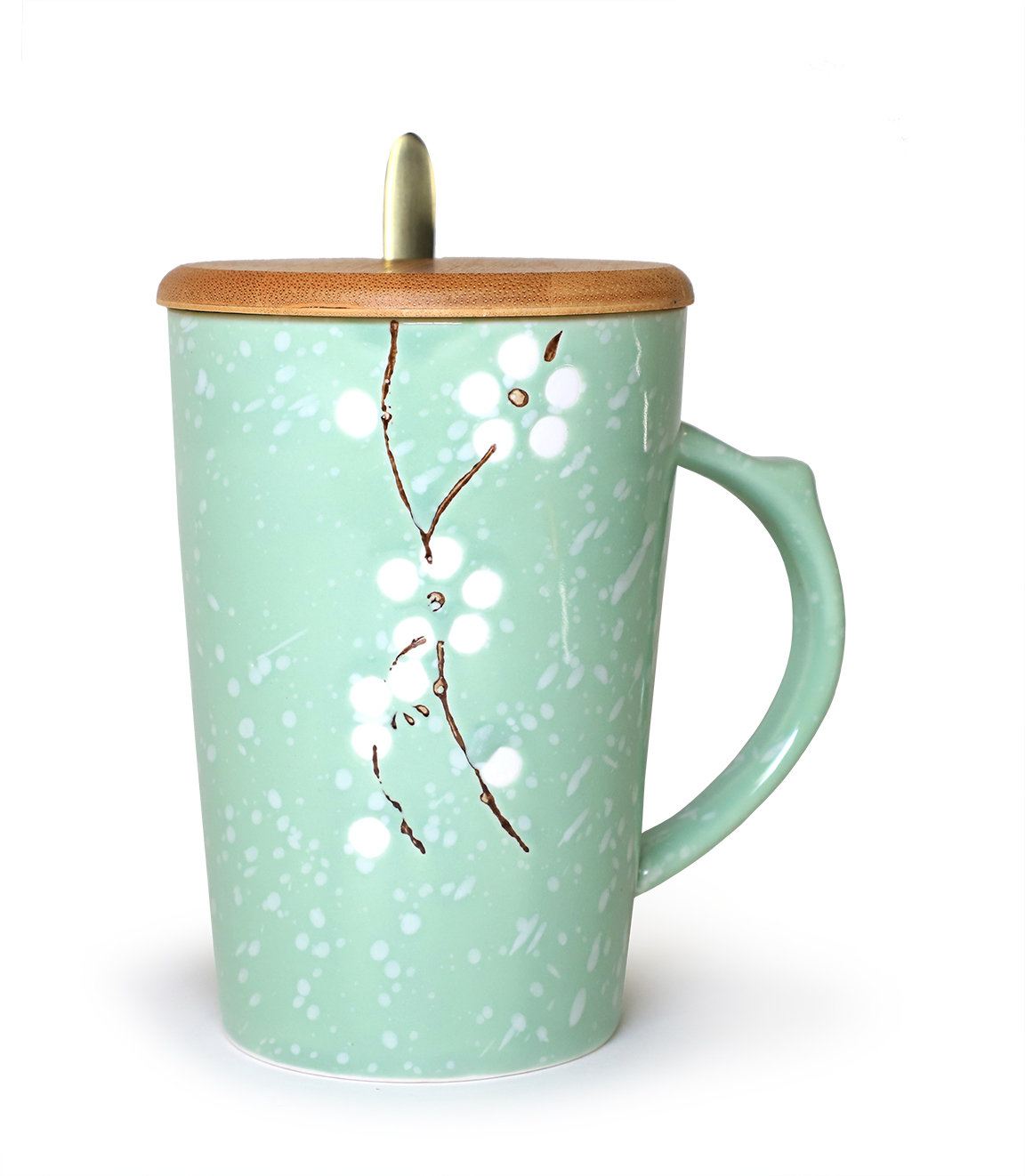 Ceramic Mug Sakura Floral Design with Spoon and Wood Lid - Best Quality ...
