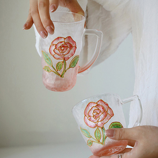 Red Rose Mug - Crystal Glass - Frosted Transparent - Best Quality Coffee