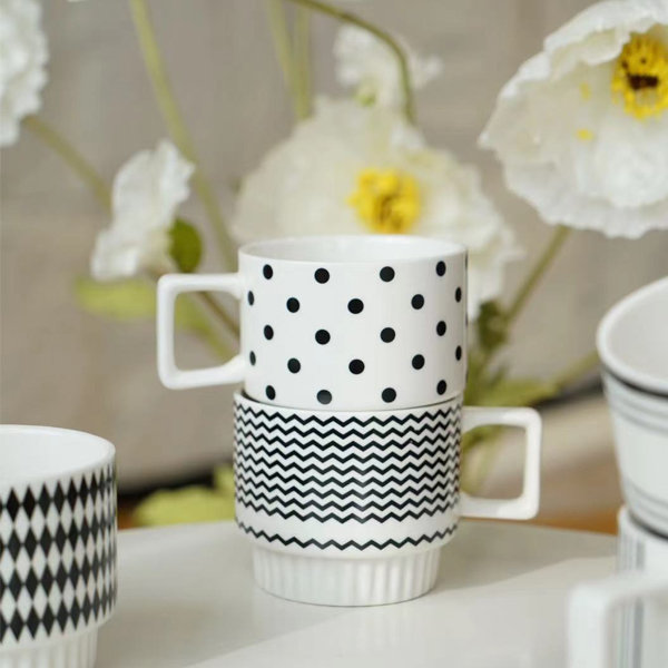Black And White Stripe Ceramic Mug - Rhombus Lattices - 5 Patterns ...