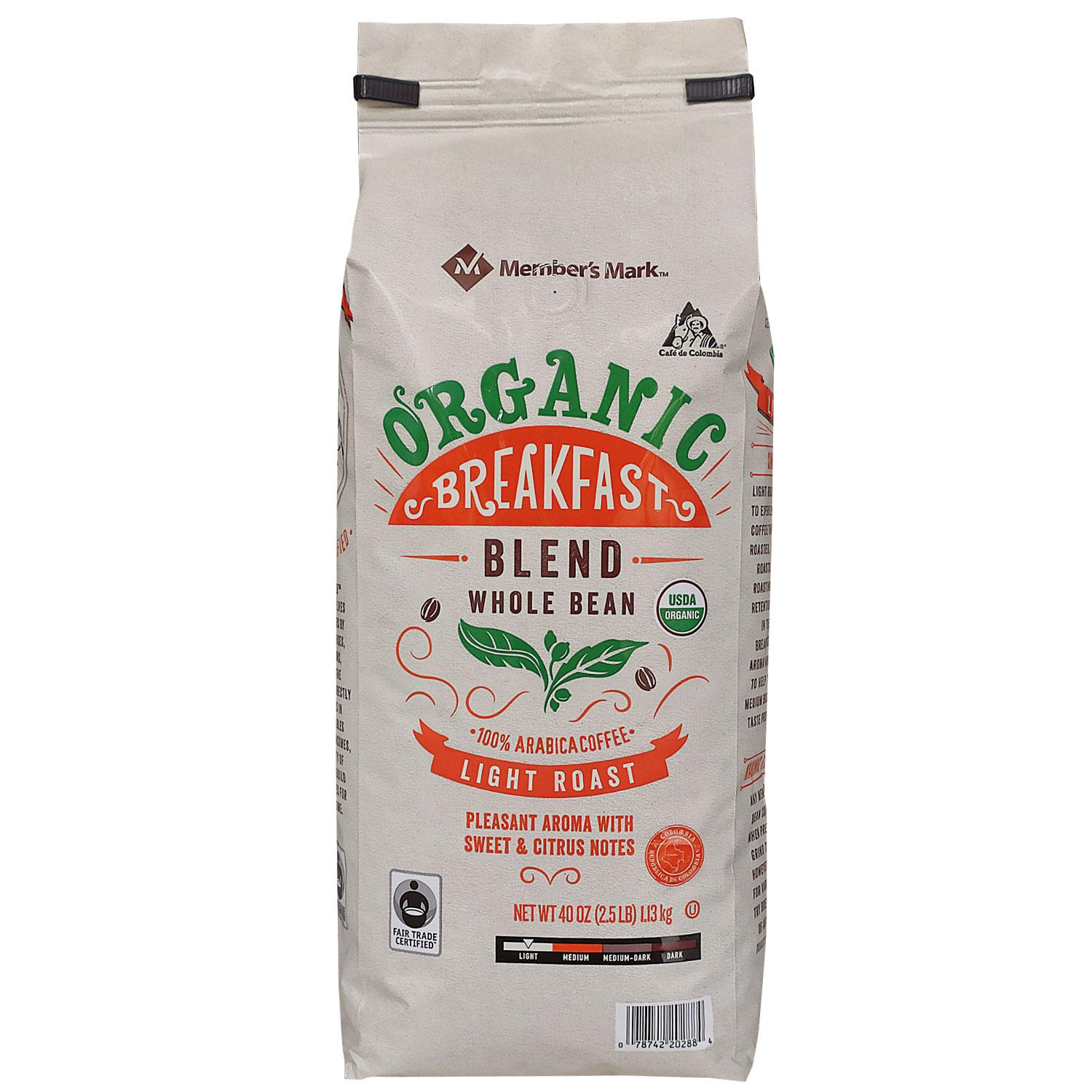 Member's Mark Organic Fair Trade Certified Whole Bean Coffee, Breakfast Blend (40 oz.) - Best ...