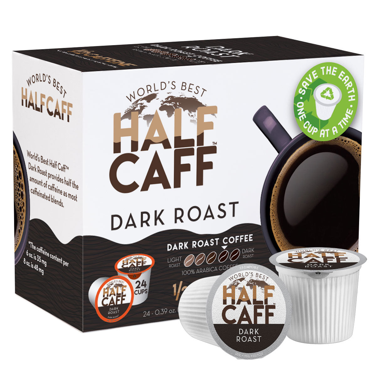 World's Best Half Caff™ Dark Roast Coffee Pods - 24ct - Best Quality Coffee